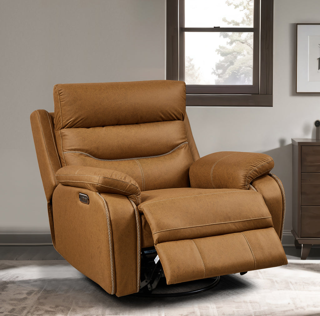 Light Brown Power Swivel Rocker Recliner with Power Headrest Free Shipping lowrysfurniturestore